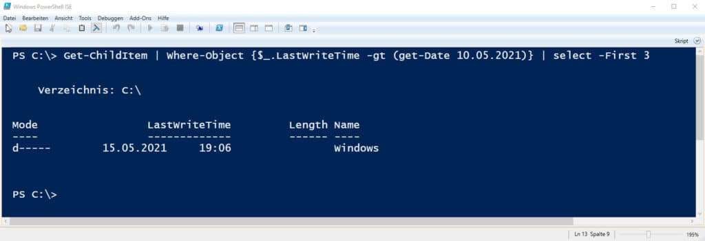 Mit der PowerShell Dateien nach bestimmten Datum auflisten.