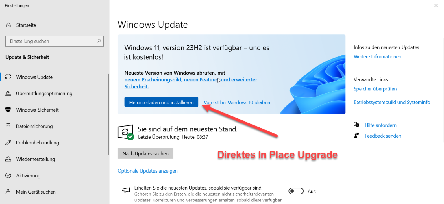 Von Windows 10 zu Windows 11 Upgrade durchführen.